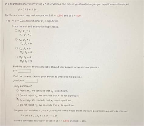 Solved In A Regression Analysis Involving 27 Observations
