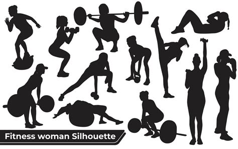 Colección De Siluetas De Mujer Fitness En Diferentes Posiciones 4637210