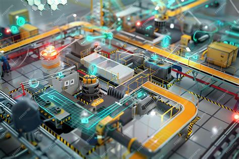 Automated Manufacturing Line With Industrial Robots And Digital Interfaces Premium Ai