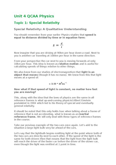 Unit 4 Qcaa Physics Unit 4 Qcaa Physics Topic 1 Special Relativity Special Relativity A