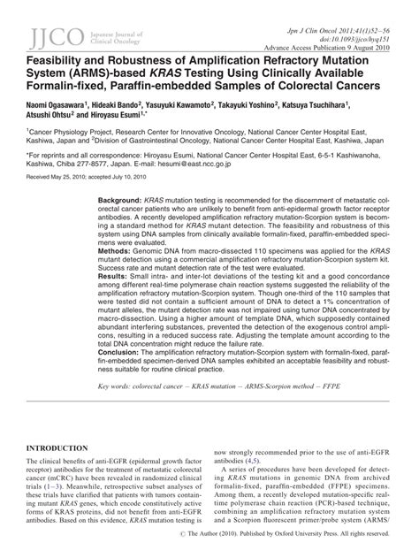 Pdf Feasibility And Robustness Of Amplification Refractory Mutation System Arms Based Kras