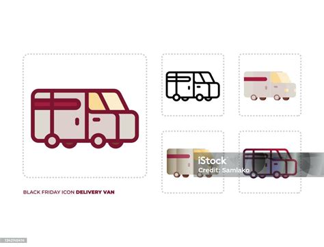 블랙 프라이데이 아이콘 배달 밴 다섯 가지 스타일 즉 색상 윤곽선 라인 평면 그라데이션 플랫 그라데이션 라인 검은색에 대한 스톡