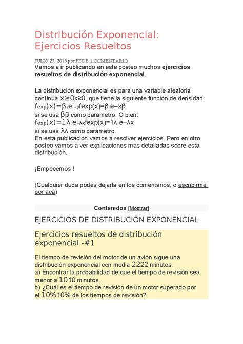 Distribución Exponencial La Distribución Exponencial Es Para Una
