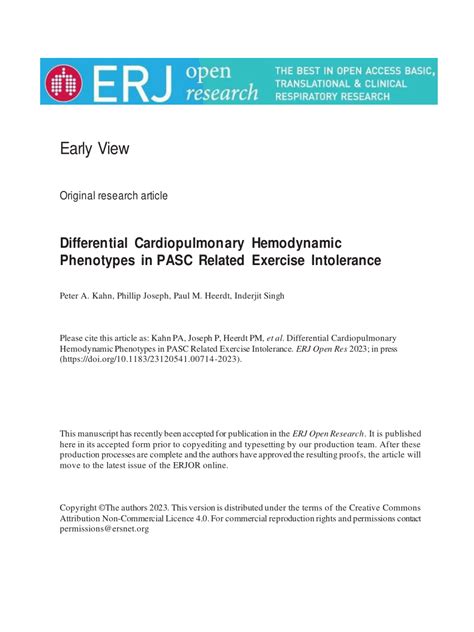 Pdf Differential Cardiopulmonary Hemodynamic Phenotypes In Pasc Related Exercise Intolerance