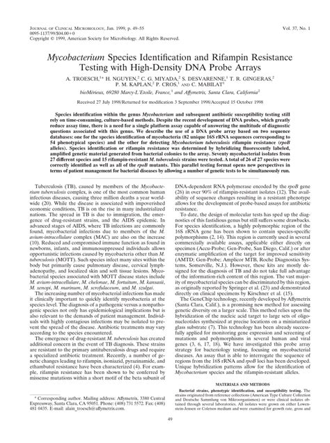 Pdf Mycobacterium Species Identification And Rifampin Resistance
