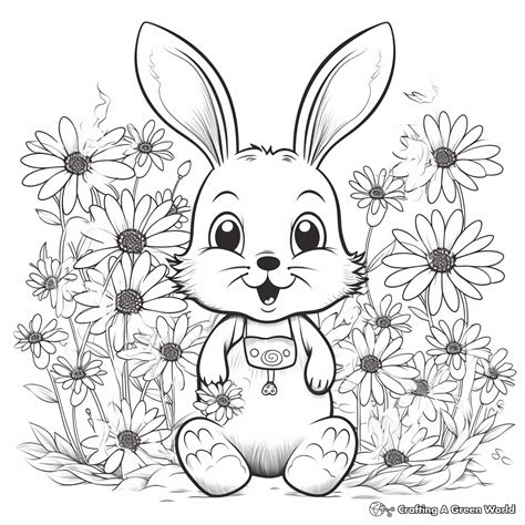 Bunny With Flowers Coloring Pages Free And Printable