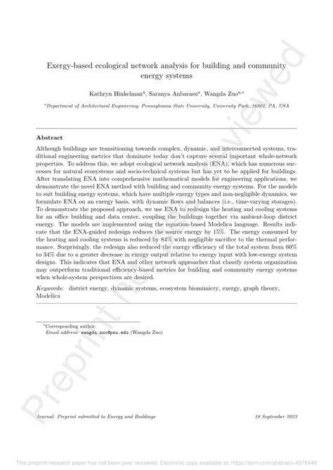 Pdf Exergy Based Ecological Network Analysis For Building And