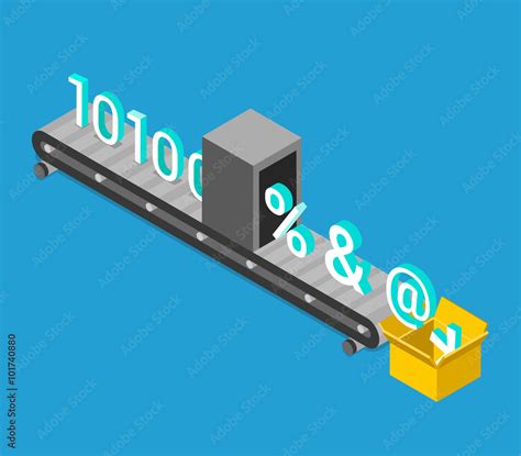 Data Encryption Process Binary Converting Flat Isometry Vector Stock
