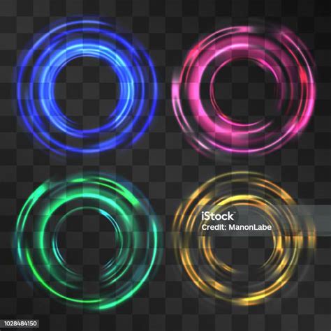 빛나는 축제 소용돌이 효과 젖은 금속 헤일로 그림 조명으로 빛나는 반지 벡터 추상 네온 빛 효과 원 배경 설정 합니다 명상 Pulsing 반짝반짝 빛나는 반지 모양 원형에