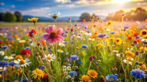 A Field Of Wildflowers Swaying Gently In The Summer Breeze Ai Created