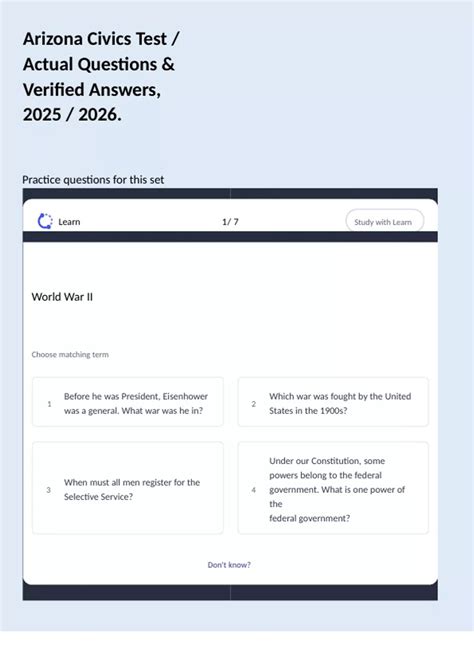 Arizona Civics Test Actual Questions And Verified Answers 2025 2026
