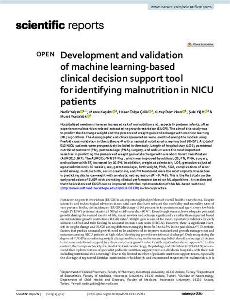 Pdf Development And Validation Of Machine Learning Based Clinical Decision Support Tool For