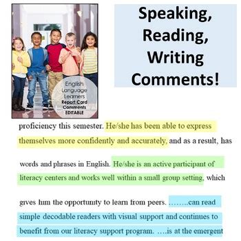 ESL Progress Report Comments For English Language Learners By Teacherinspo123