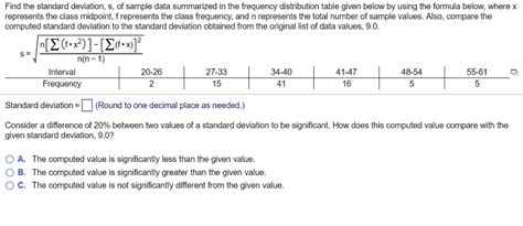Solved Find The Standard Deviation S Of Sample Data