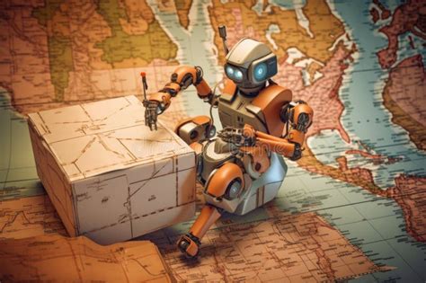 Robot Courier Tracking Delivery Progress On A Map Stock Illustration