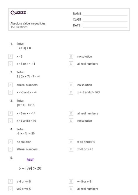 50 Absolute Value Worksheets For 8th Class On Quizizz Free And Printable