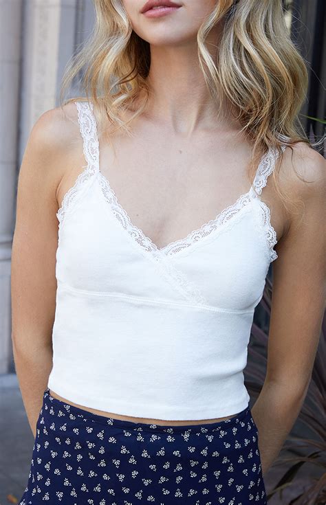 John Galt White Lace Trim Tank Top Pacsun