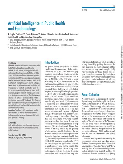 Pdf Artificial Intelligence In Public Health And Epidemiology
