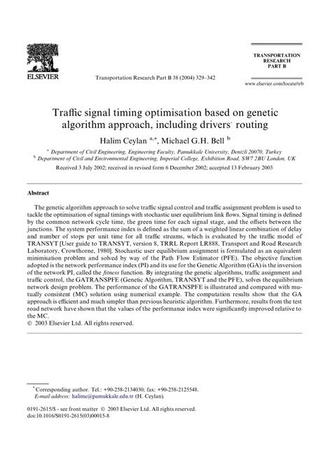 Pdf Traffic Signal Timing Optimisation Based On Genetic Algorithm Approach Including Drivers