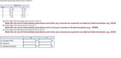Solved Use The Following Returns For X And Y A Calculate Chegg Com