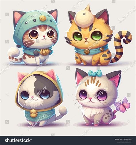 Cute Chibi Kitty Drawing Chibi Cute Cat Illustration Character Set