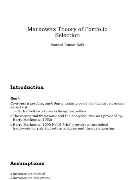 Markowitzportfolioselectiontheory Pdf