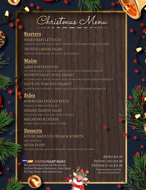 Christmas Dinner Menu Flyer Design Postermywall