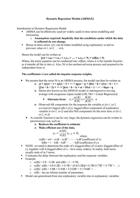 Dynamic Regression Models O Assumption Required Implicitly That The Conditions Under Which