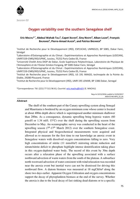 Pdf Oxygen Variability Over The Southern Senegalese Shelf