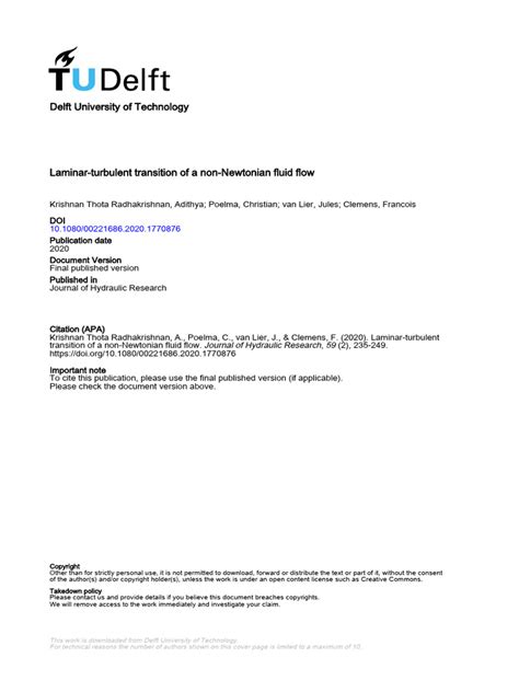 Laminar Turbulent Transition Of A Non Newtonian Fluid Flow Pdf Reynolds Number Shear Stress