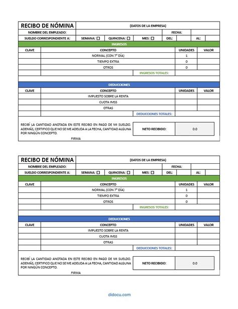 Plantilla De Recibo De Nómina En Word Y Pdf Gratis Didocu En 2025