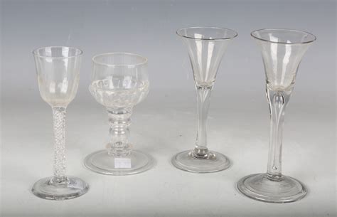 Two Plain Stem Wine Glasses Circa 1740 Both With Teared Stem And