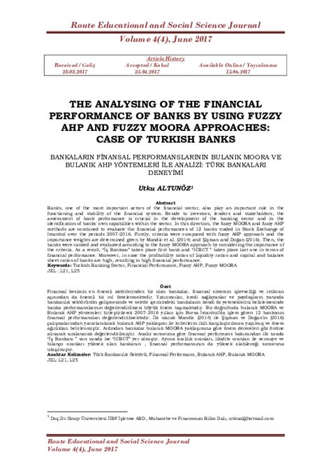 Pdf The Analysing Of The Financial Performance Of Banks By Using Fuzzy Ahp And Fuzzy Moora
