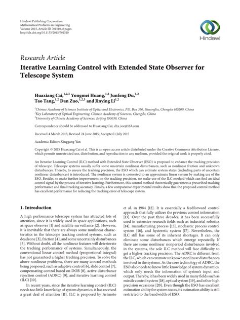Pdf Iterative Learning Control With Extended State Observer For Telescope System