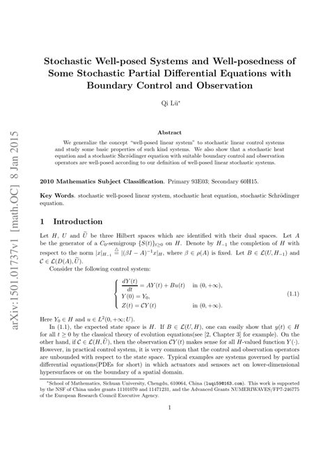 Pdf Stochastic Well Posed Systems And Well Posedness Of Some