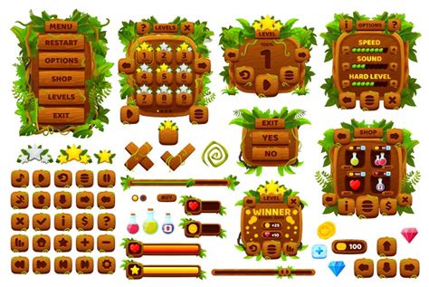 Wooden Button Cartoon Interface Ui Or Game Gui Vector Image
