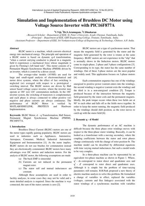 Pdf Simulation And Implementation Of Brushless Dc Motor Using Voltage Source Inverter With