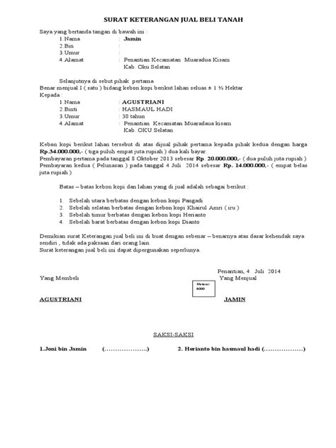 Surat Keterangan Jual Beli Tanah Pdf