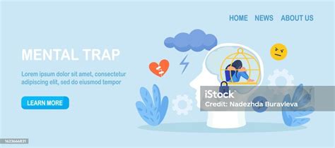 닫힌 새장으로 정신적 함정이 있는 머리 실루엣 새장에 갇힌 것 같은 심리적 사고방식 문제 안락 지대에 갇혀 있습니다 개인 성장 문제 세계관이 왜곡된 사람 Mental