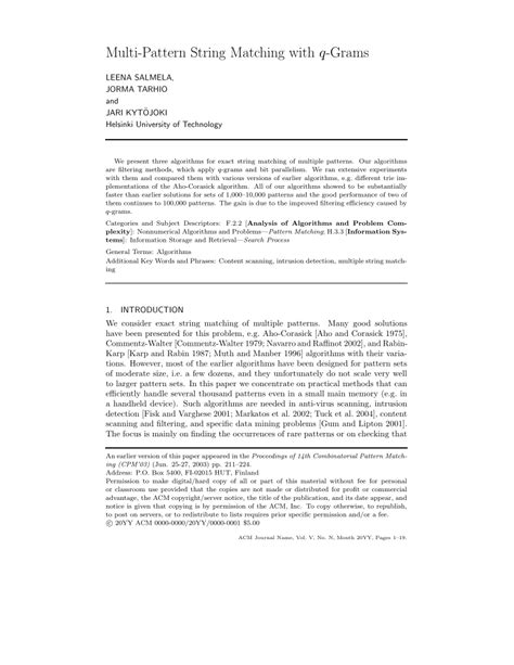 Pdf Multipattern String Matching With