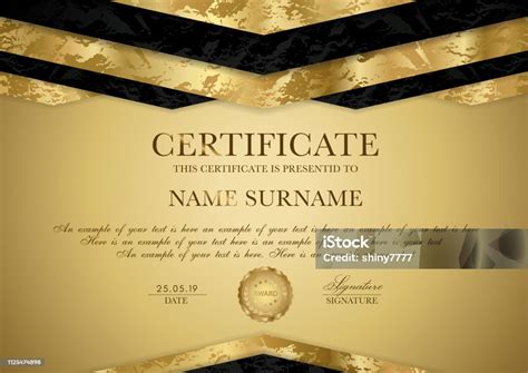 인증서 템플릿 형상 프레임과 골드 배지입니다 졸업장에 대 한 골드 배경 디자인 1위에 대한 스톡 벡터 아트 및 기타 이미지 1위 감사장 감탄 Istock