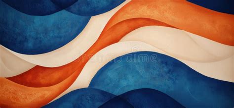 Abstract Wavy Patterns In Blue Orange And Cream Colors Creating A