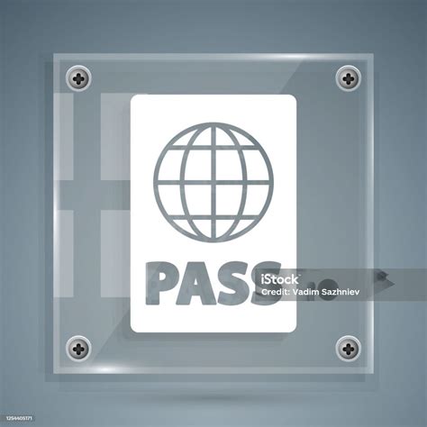 회색 배경에 격리 된 생체 인식 데이터 아이콘흰색 여권 식별 문서 정사각형 유리 패널 벡터 일러스트레이션 0명에 대한 스톡 벡터