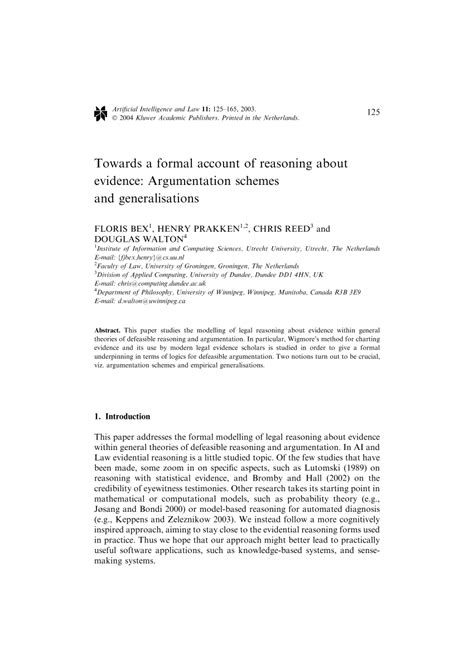 Pdf Towards A Formal Account Of Reasoning About Evidence Argumentation Schemes And