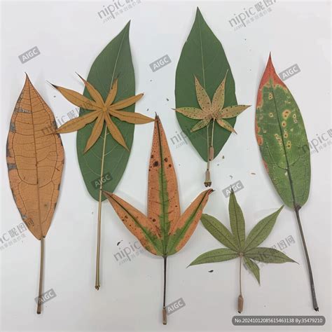 Ai创作图树叶贴画 正反面树叶 仿真枫叶 创意手绘树叶标本 树叶手工画 枫叶节拍照道具 大小树叶叶子 落叶手工画 树叶串串儿 纸雕树叶 树叶