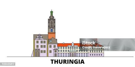 독일 튀링겐 플랫 랜드마크 벡터 일러스트 레이 션입니다 독일 튀링겐 라인 도시 유명한 여행 명소 스카이라인 디자인 0명에 대한 스톡 벡터 아트 및 기타 이미지 Istock