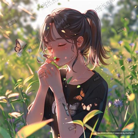 Ai创作图插画女孩与蝶 厚涂头像 厚涂少女 日系少女插画 日系插画 板绘少女 日系画风 板绘少女插画 治愈系女孩 插画少女头像 日系女孩插画 日系平涂 头像约稿 少女系插画 插画头像nipic