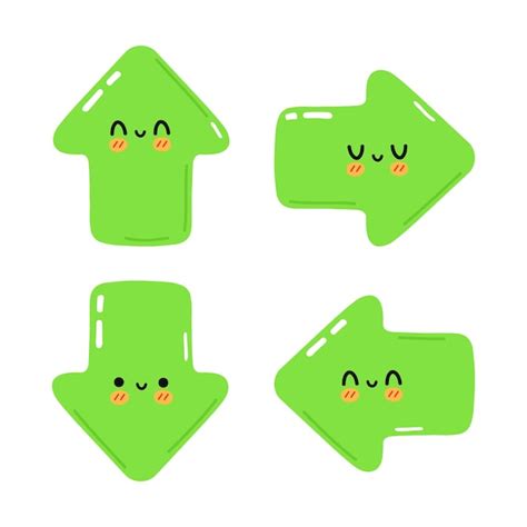 재미 있는 귀여운 행복 녹색 화살표 문자 번들 세트 프리미엄 벡터