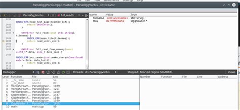 C Qtcreator Gdb Debugger Not Accessible Or `this` Object Not