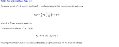 Solved Wald S Test And Likelihood Ratio Test Consider A Chegg
